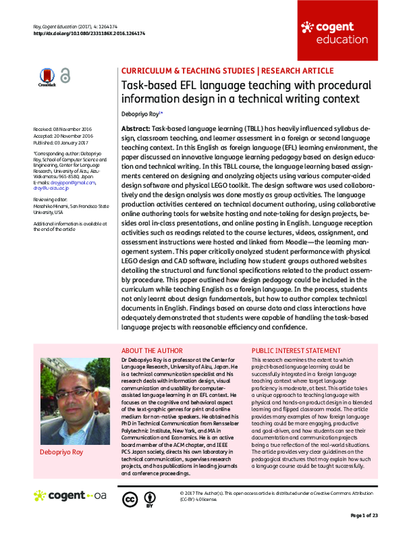 (PDF) Task-based EFL language teaching with procedural information ...