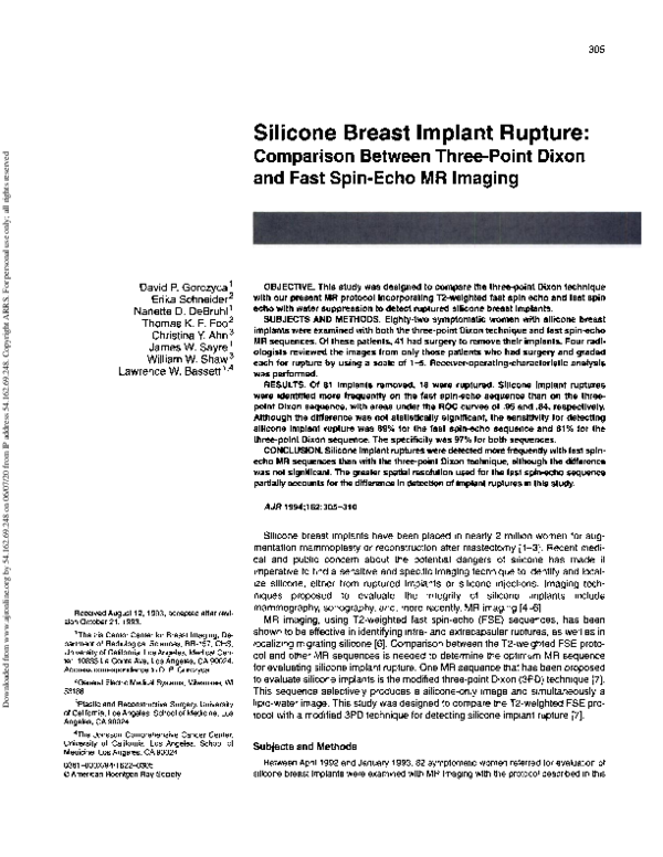 (PDF) Silicone breast implant rupture: comparison between three-point ...