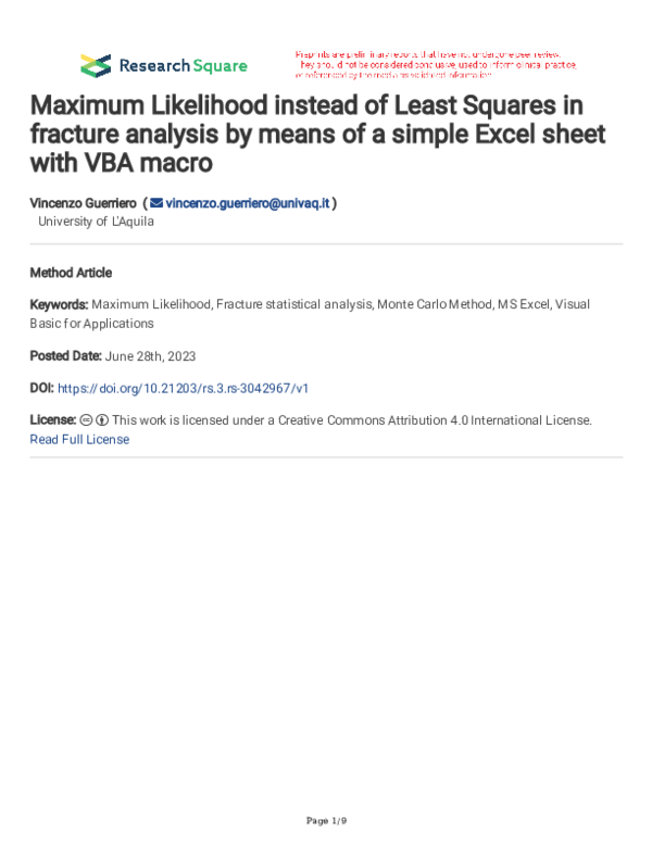 (PDF) Maximum Likelihood instead of Least Squares in fracture analysis by means of a simple ...