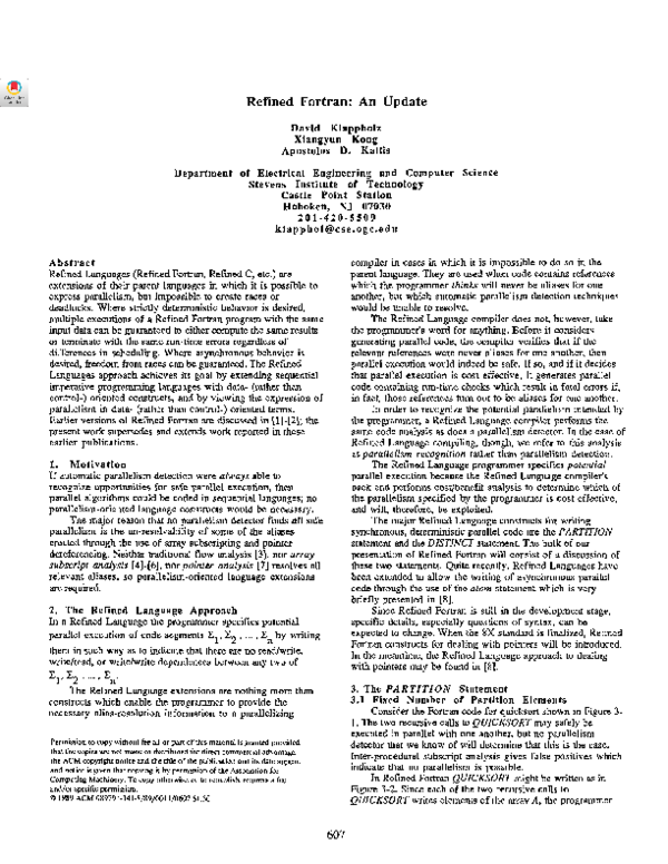 (PDF) Refined Fortran: an update | David Klappholz - Academia.edu