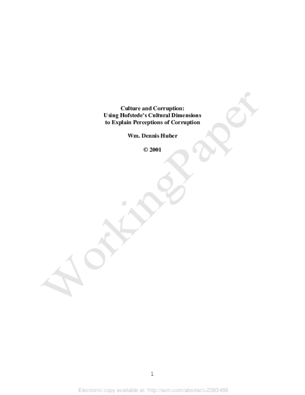 (PDF) Culture and Corruption: Using Hofstedees Cultural Dimensions to Explain Perceptions of ...