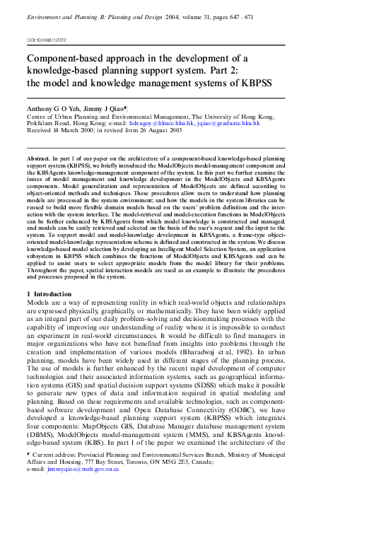 (PDF) Component-Based Approach in the Development of a Knowledge-Based Planning Support System ...