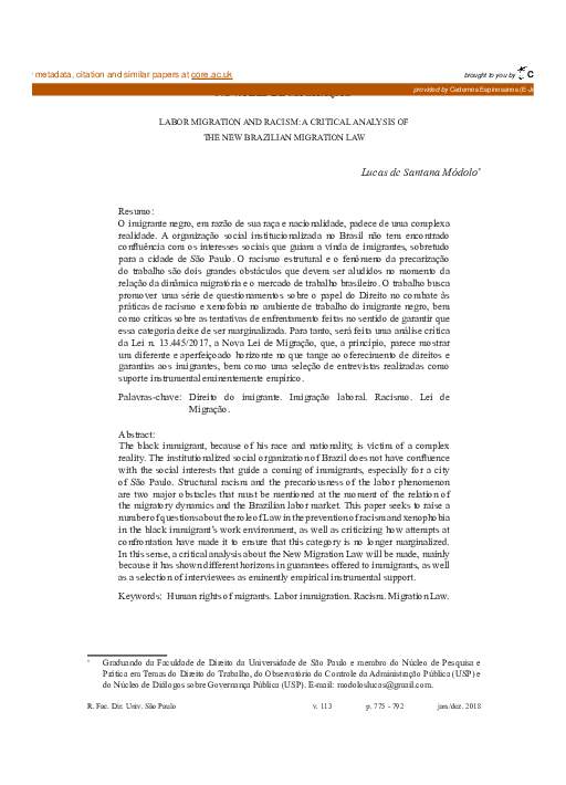 (PDF) Labor migration and racism: a critical analysis of the new ...