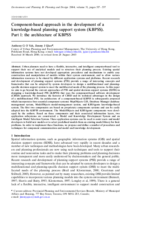 (PDF) Component-Based Approach in the Development of a Knowledge-Based Planning Support System ...