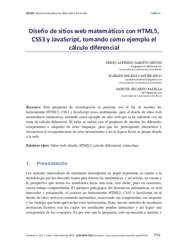 (PDF) Diseño de sitios web matemáticos con HTML5, CSS3 y JavaScript ...