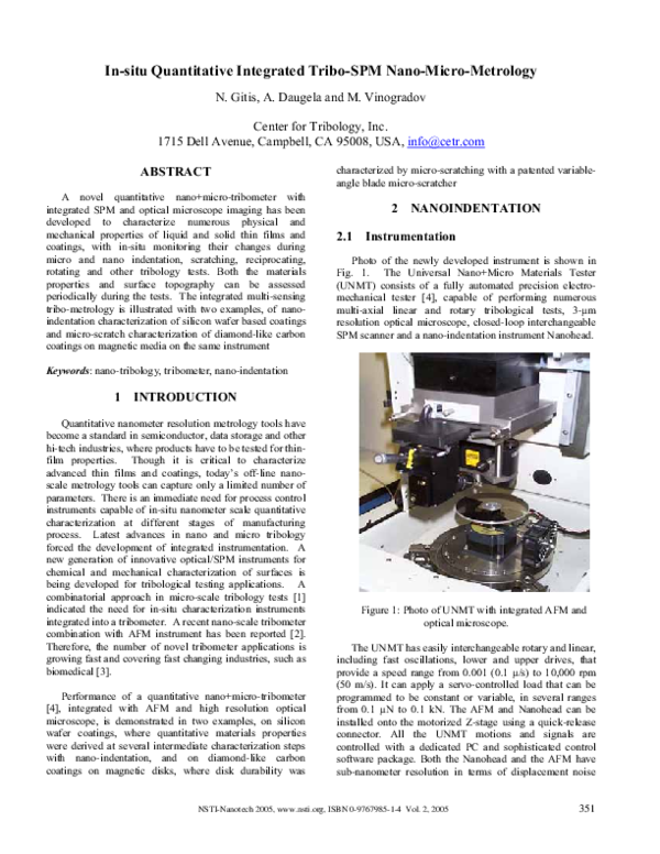 (PDF) In-situ Quantitative Integrated Tribo-SPM Nano-Micro-Metrology