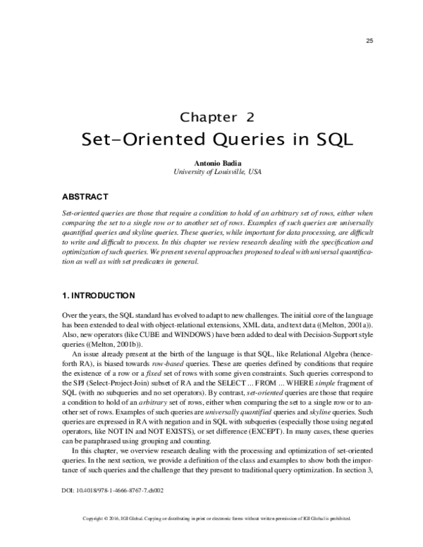 (PDF) Set-Oriented Queries in SQL