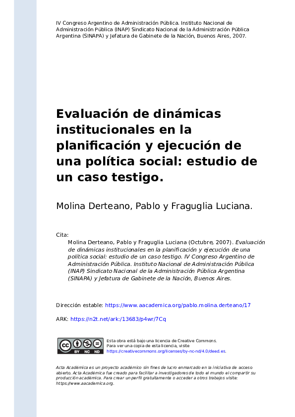 (PDF) Evaluación de dinámicas institucionales en la planificación y ejecución de una política ...