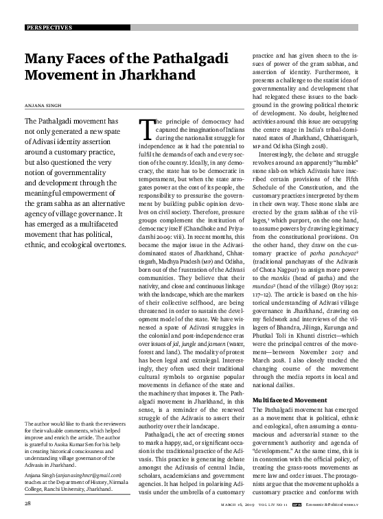 (PDF) Many Faces of the Pathalgadi Movement in Jharkhand