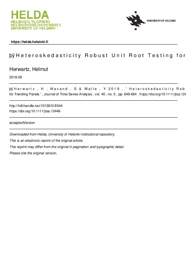 (PDF) Heteroskedasticity‐Robust Unit Root Testing for Trending Panels ...