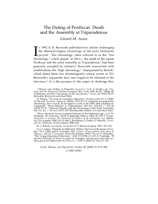 (PDF) The Dating of Perdiccas' Death and the Assembly at Triparadeisus