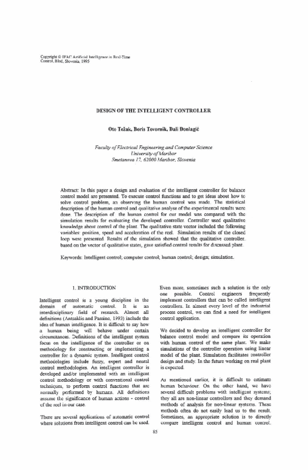 (PDF) Design of the Intelligent Controller