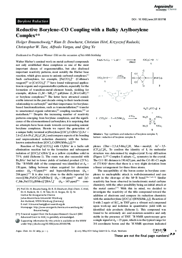 (PDF) Reductive Borylene-CO Coupling with a Bulky Arylborylene Complex