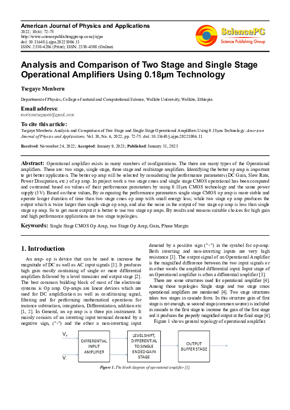 (PDF) Analysis and Comparison of Two Stage and Single Stage Operational Amplifiers Using 0.18µm ...