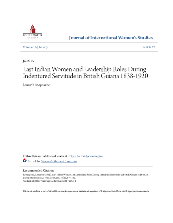 (PDF) East Indian Women and Leadership Roles During Indentured ...