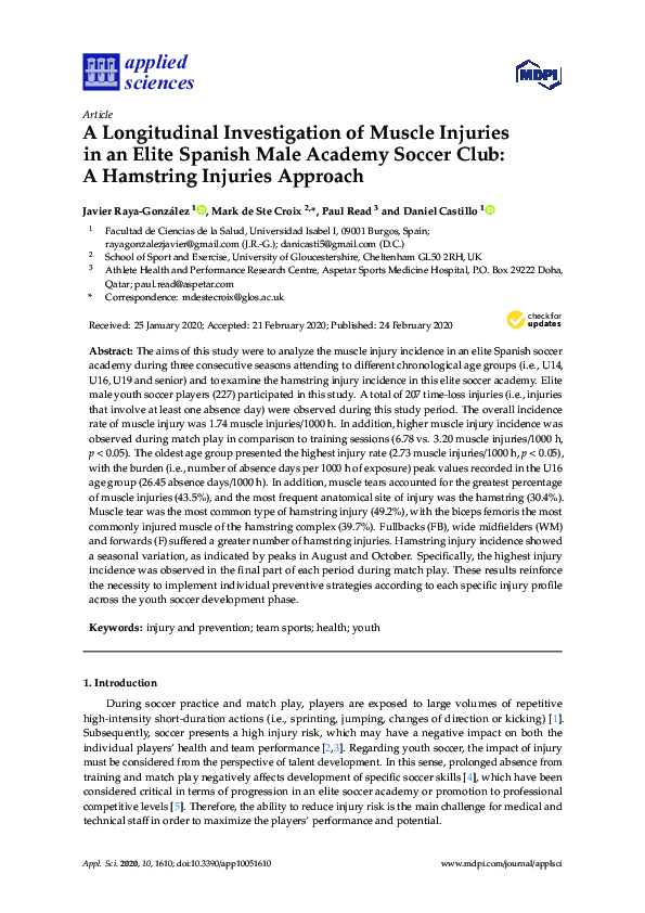 (PDF) A Longitudinal Investigation of Muscle Injuries in an Elite ...