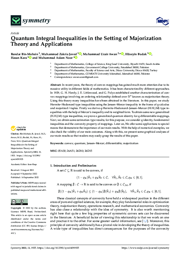(PDF) Quantum Integral Inequalities in the Setting of Majorization Theory and Applications