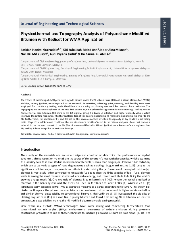 (PDF) Physicothermal and Topography Analysis of Polyurethane Modified ...