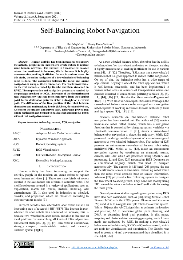 (PDF) Self-Balancing Robot Navigation