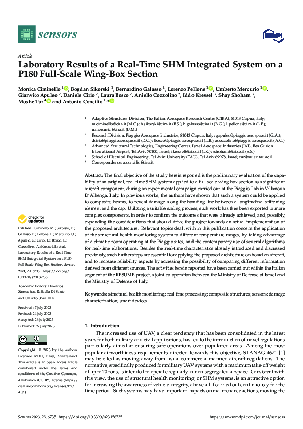 (PDF) Laboratory Results of a Real-Time SHM Integrated System on a P180 ...