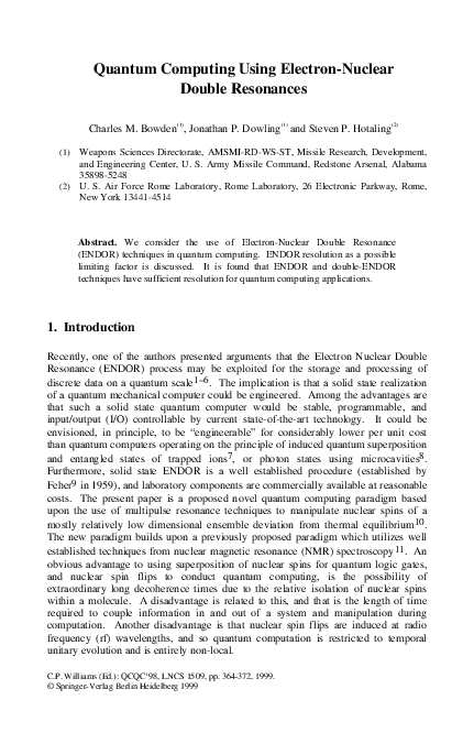 (PDF) Quantum Computing Using Electron-Nuclear Double Resonances