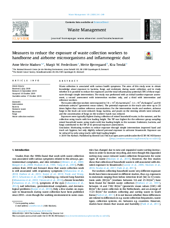 (PDF) Measures to reduce the exposure of waste collection workers to ...