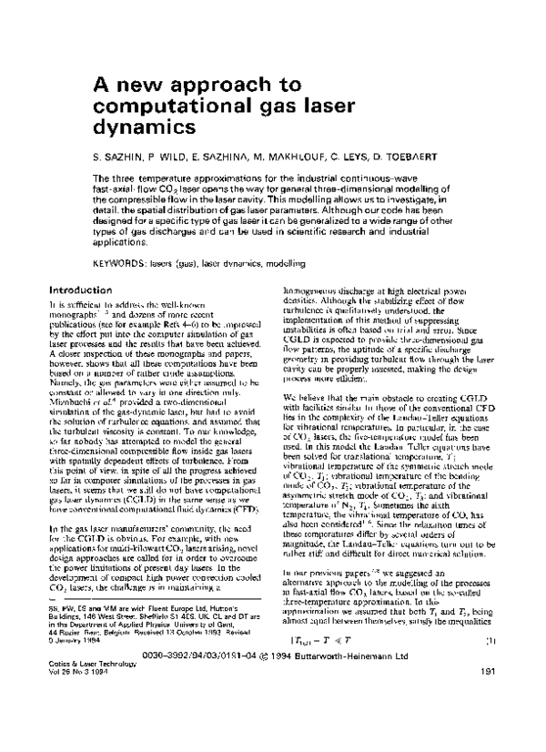 (PDF) A new approach to computational gas laser dynamics