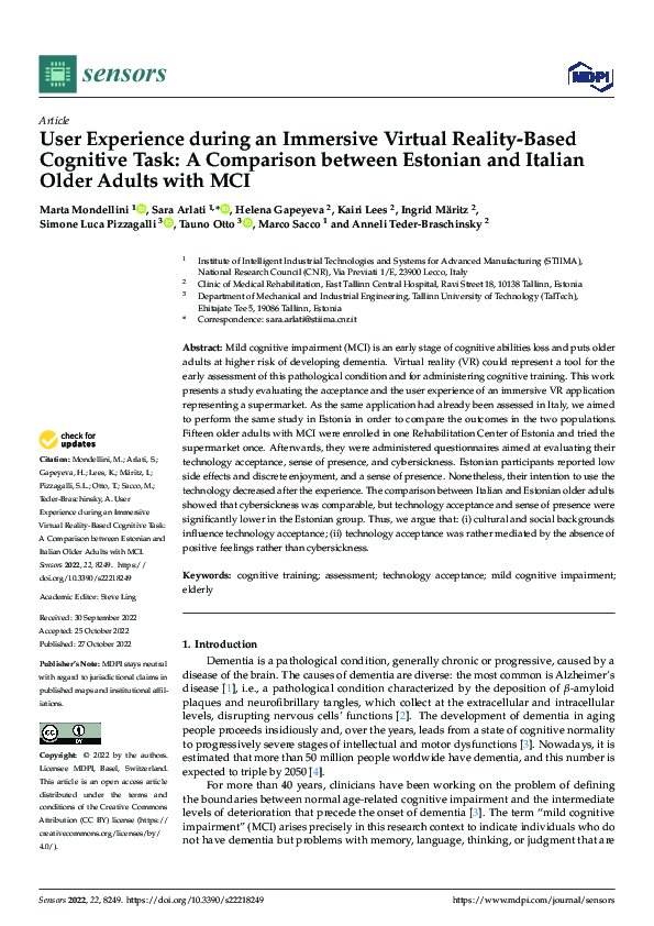 Pdf User Experience During An Immersive Virtual Reality Based Cognitive Task A Comparison