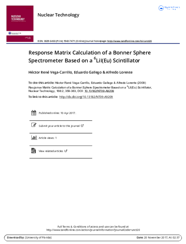 (PDF) Response Matrix Calculation of a Bonner Sphere Spectrometer Based ...