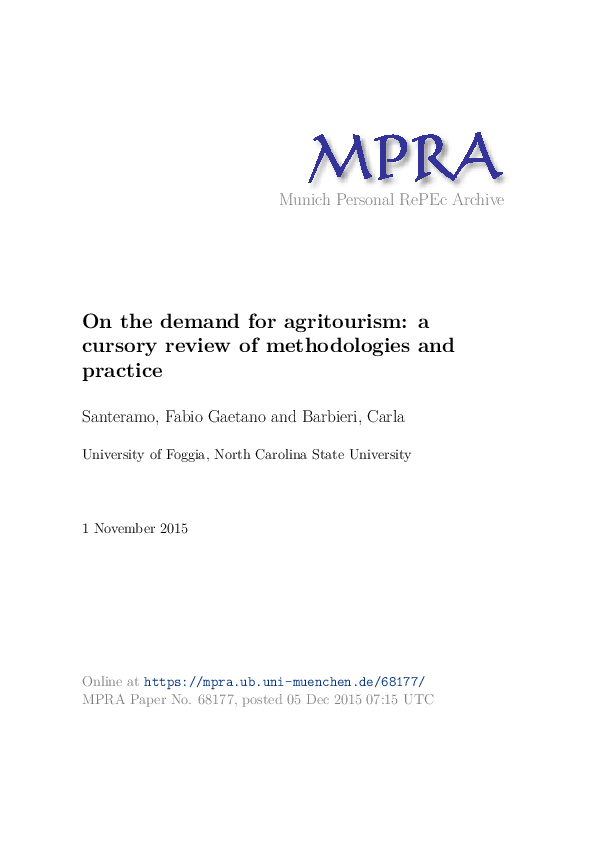 (PDF) On the demand for agritourism: a cursory review of methodologies ...