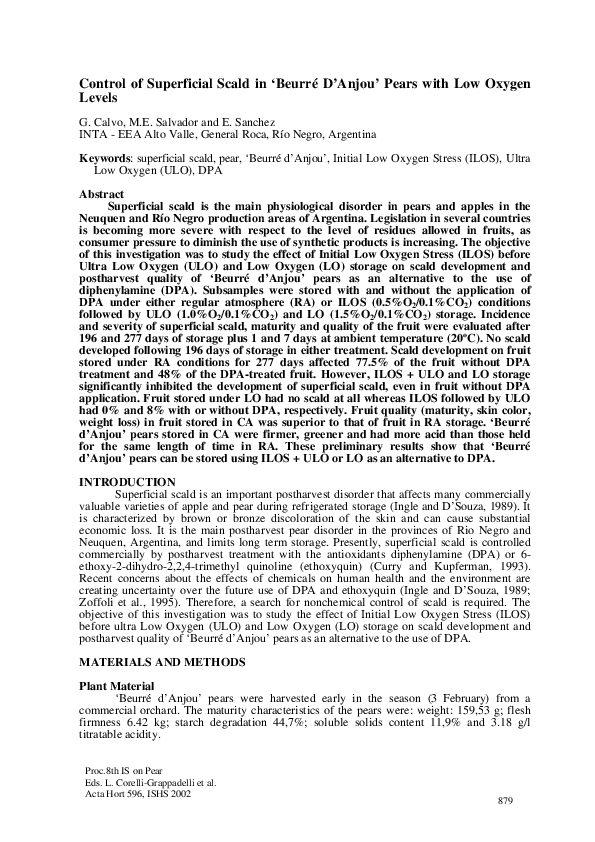 (PDF) Control of Superficial Scald in Beurré D'Anjou Pears with Low ...