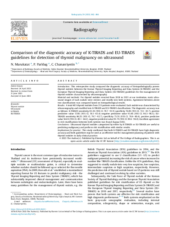 (PDF) Comparison of the diagnostic accuracy of K-TIRADS and EU-TIRADS guidelines for detection ...