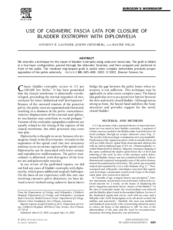 (PDF) Use of cadaveric fascia lata for closure of bladder exstrophy ...