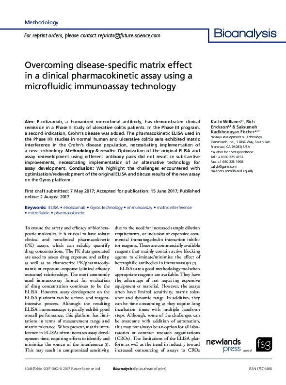 (PDF) Overcoming disease-specific matrix effect in a clinical ...