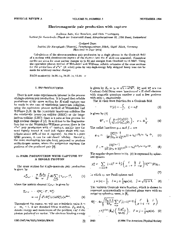 (PDF) Electromagnetic pair production with capture