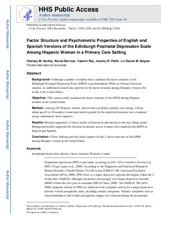 (PDF) Factor Structure and Psychometric Properties of English and ...