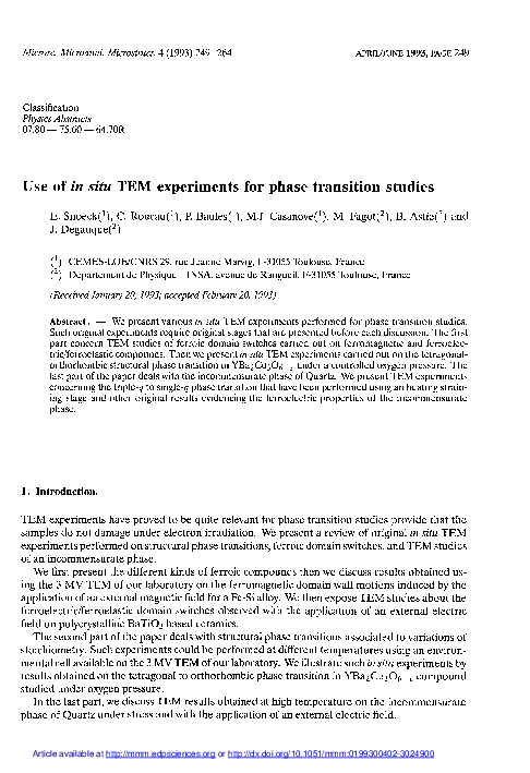(PDF) Use of in situ TEM experiments for phase transition studies