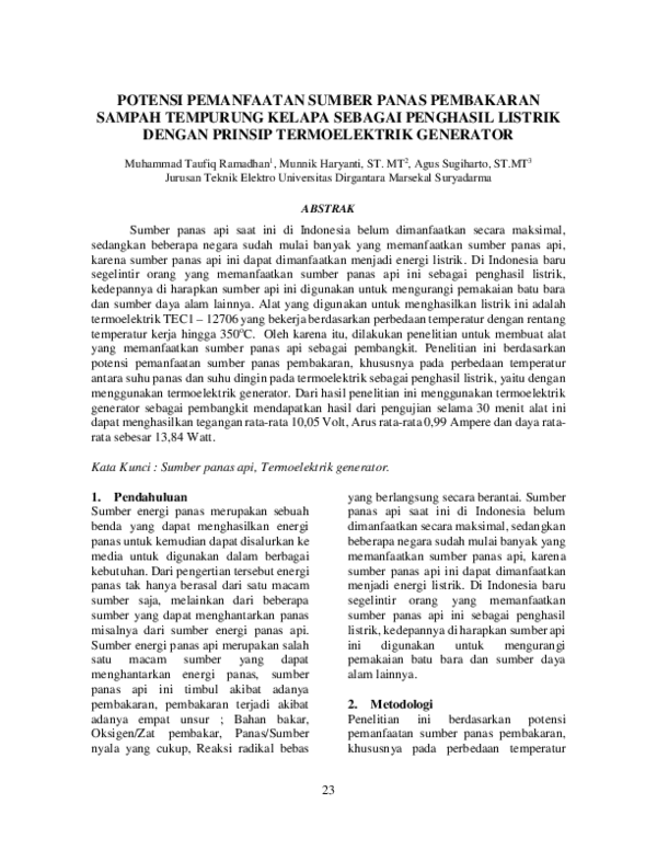 (PDF) Potensi Pemanfaatan Sumber Panas Pembakaran Sampah Tempurung ...