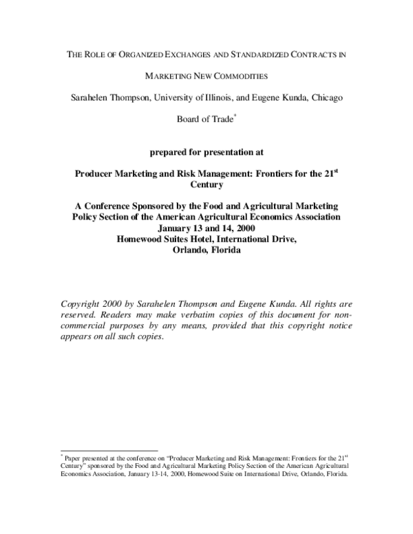(PDF) The role of organized exchanges and standardized contracts in ...