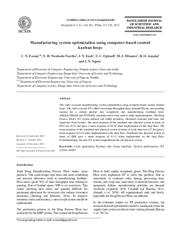 (PDF) Manufacturing system optimization using computer-based control kanban loops