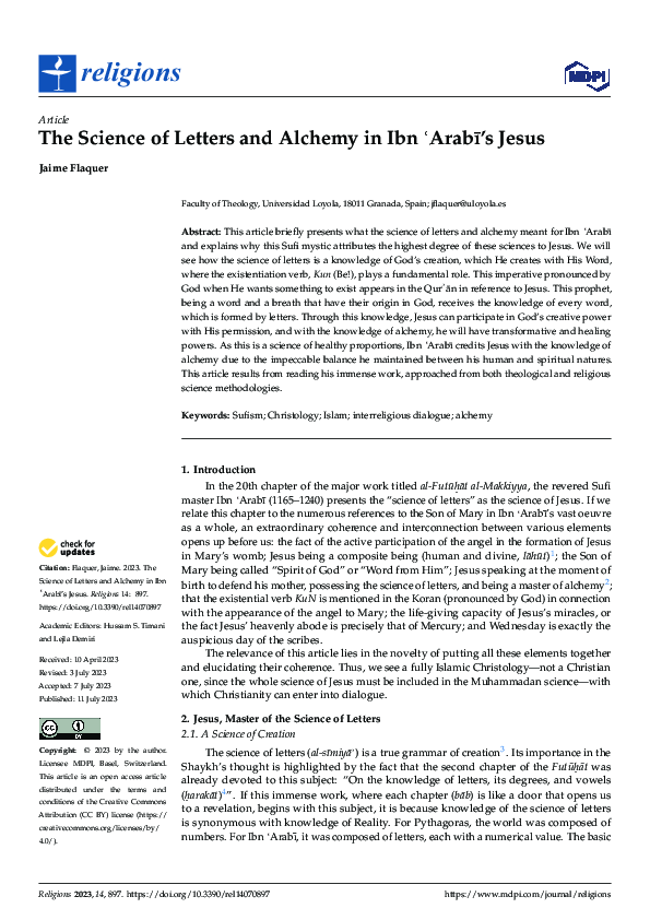 (PDF) The Science of Letters and Alchemy in Ibn ʿArabī’s Jesus