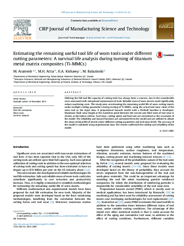 Pdf Estimating The Remaining Useful Tool Life Of Worn Tools Under Different Cutting Parameters
