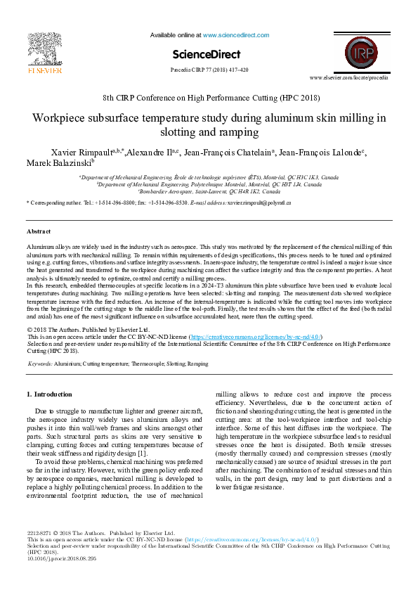 (PDF) Workpiece subsurface temperature study during aluminum skin ...