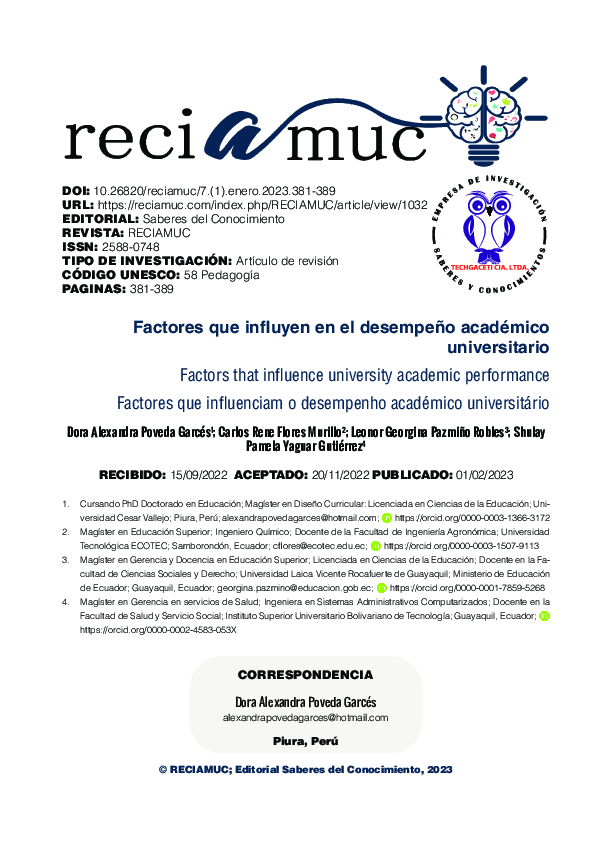 (PDF) Factores que influyen en el desempeño académico universitario