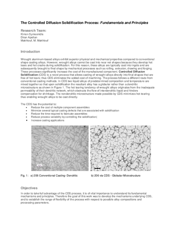 (PDF) The Controlled Diffusion Solidification Process: Fundamentals and Principles