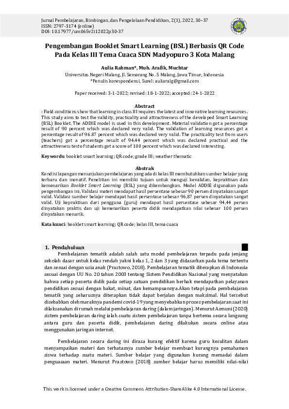 (PDF) Pengembangan Booklet Smart Learning (BSL) Berbasis QR Code Pada ...