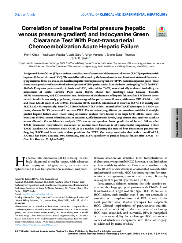 (PDF) Correlation of baseline Portal pressure (hepatic venous pressure ...