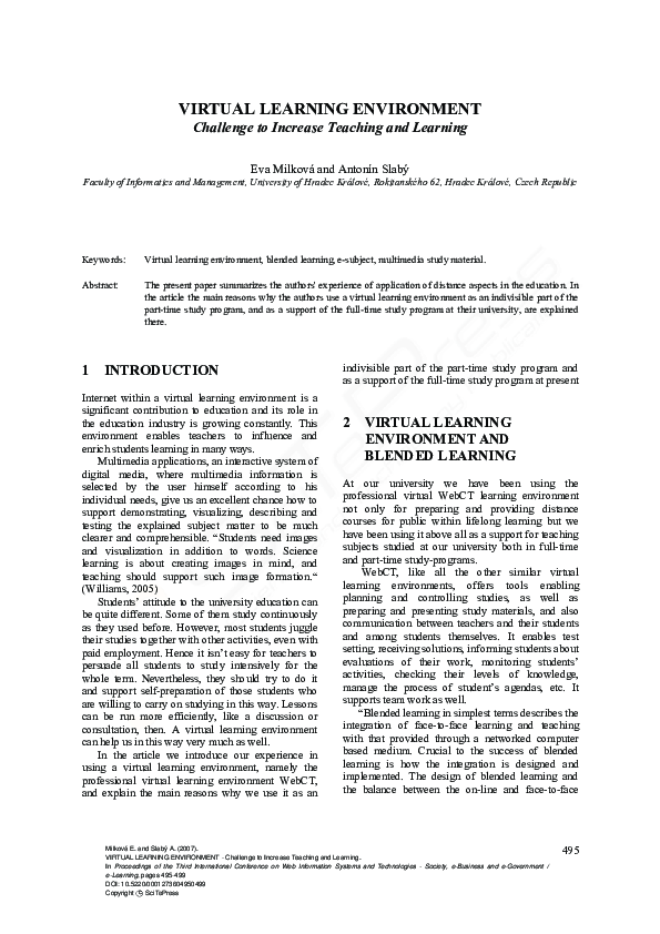 (PDF) VIRTUAL LEARNING ENVIRONMENT - Challenge to Increase Teaching and Learning