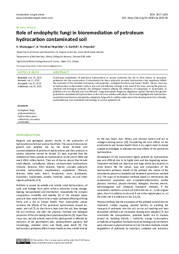 (PDF) Role of Endophytic Fungi in Bioremediation of Petroleum Hydrocarbon Contaminated Soil –A ...