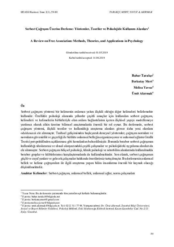 (PDF) A Review on Free Association: Methods, Theories, and Applications ...